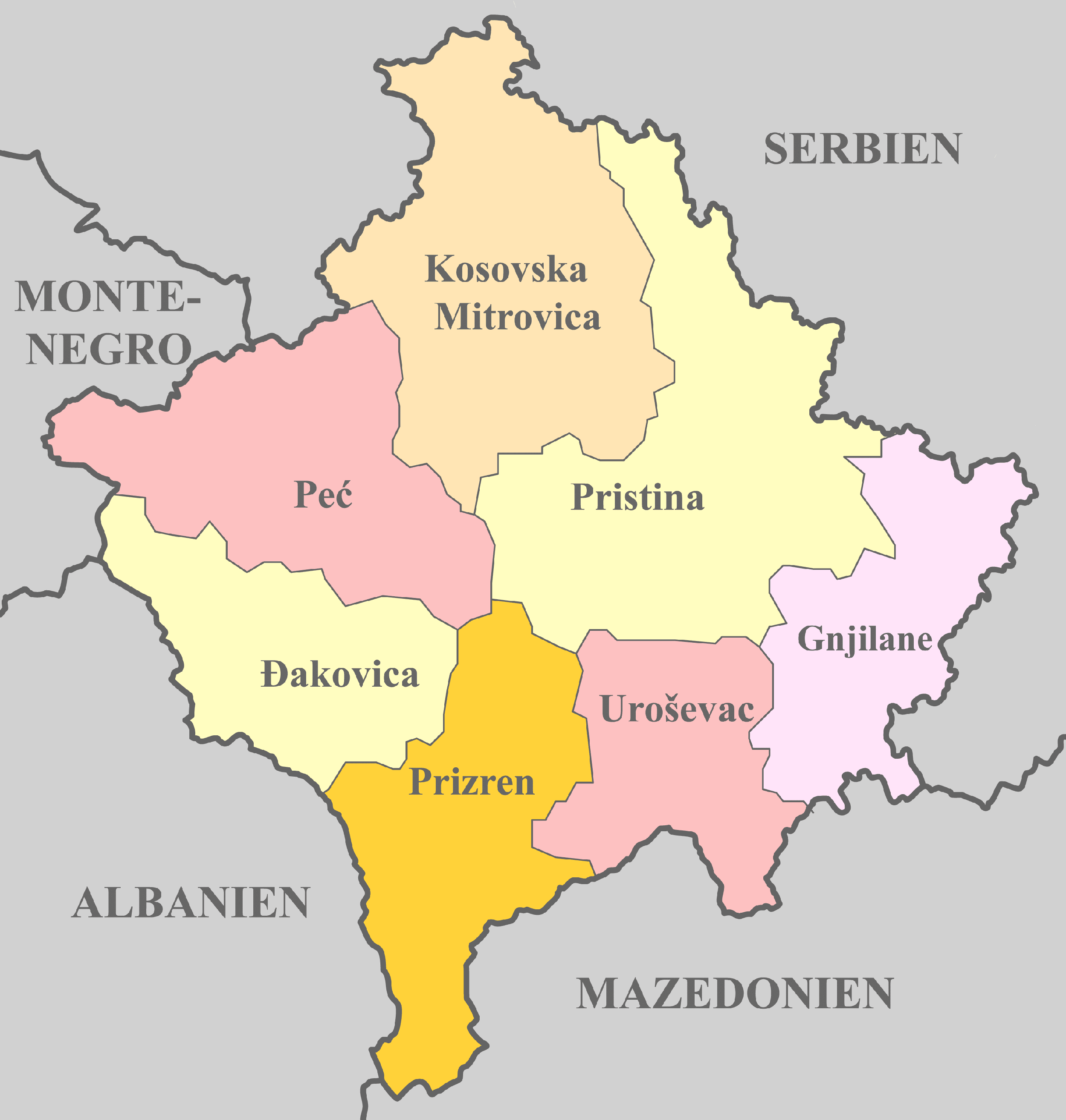 Kosovo Karte Mit Regionen Landkarten Mit Provinzen